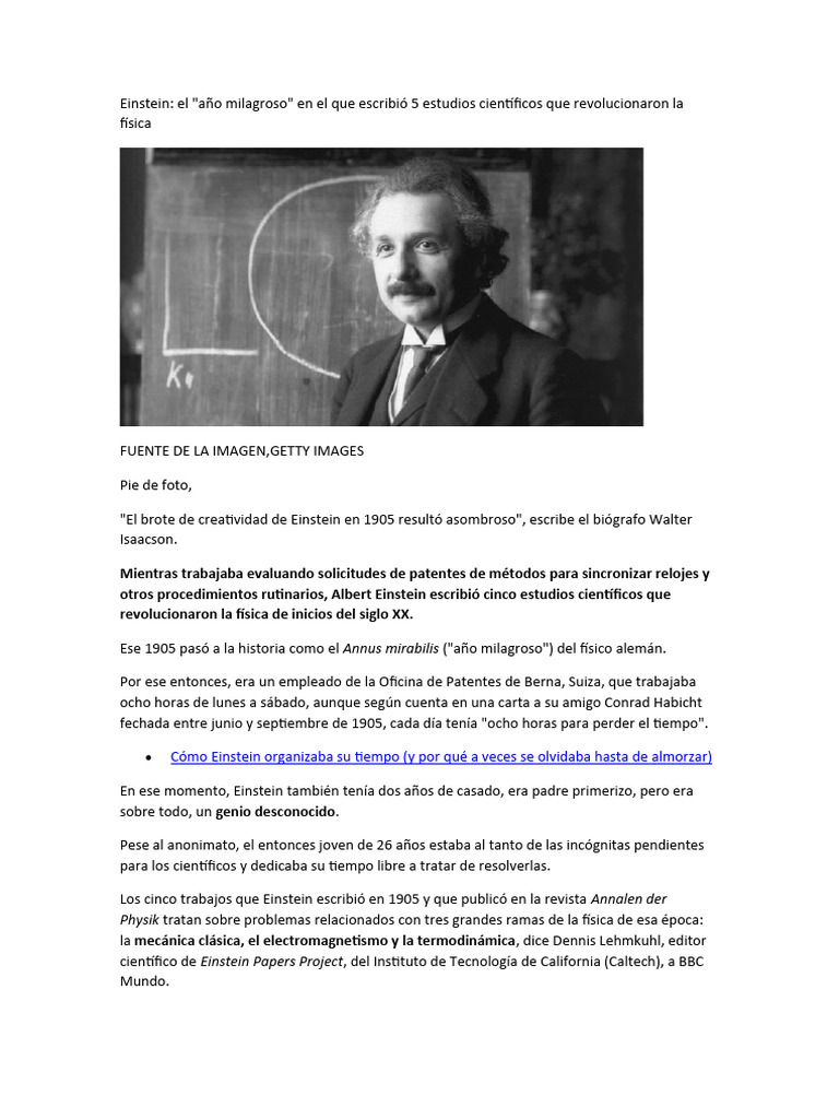 Experimentos de Albert Einstein | PDF | Ligero | Albert Einstein