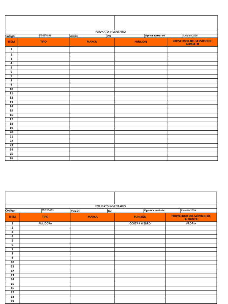 FT SST 053 Formato Inventario | PDF