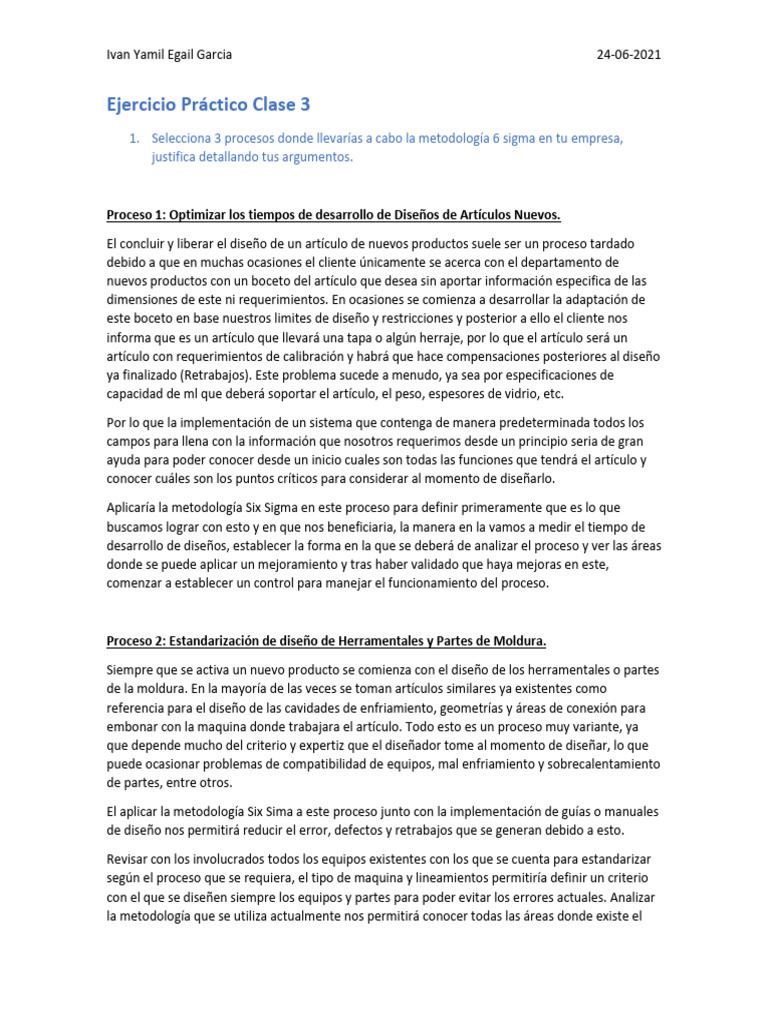 Ejercicio Práctico Clase 3 | PDF | Diseño | Six Sigma