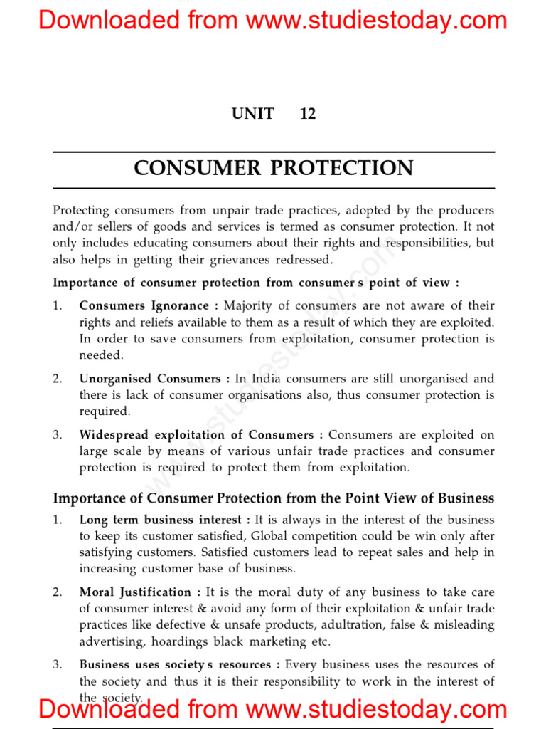 CBSE Class 12 Business Studies - Consumer Protection | PDF | Consumer ...
