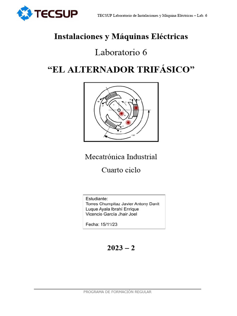 Lab_06 Alternador Trifásico Ok.docx (1) | PDF | Generador eléctrico | Corriente eléctrica