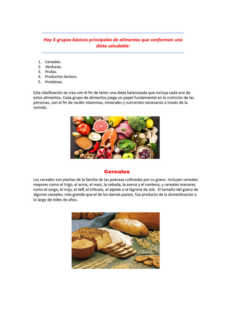 Hay 5 Grupos Básicos Principales de Alimentos Que Conforman Una Dieta ...