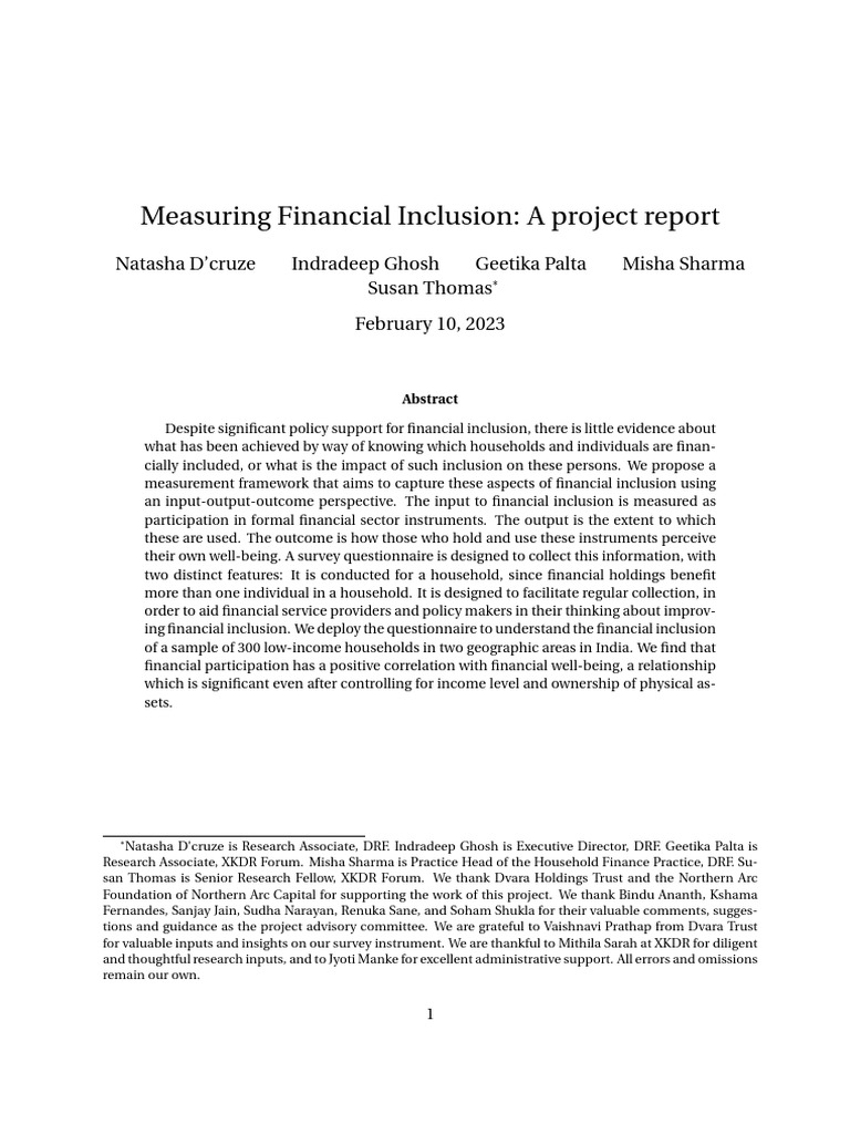 Measuring Financial Inclusion A Project Report | PDF | Financial Inclusion | Banks