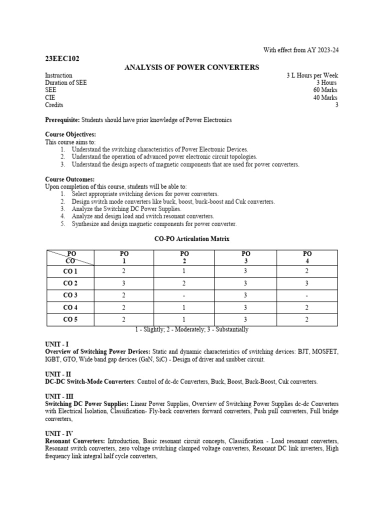 APC Syllabus | PDF | Power Electronics | Power Supply