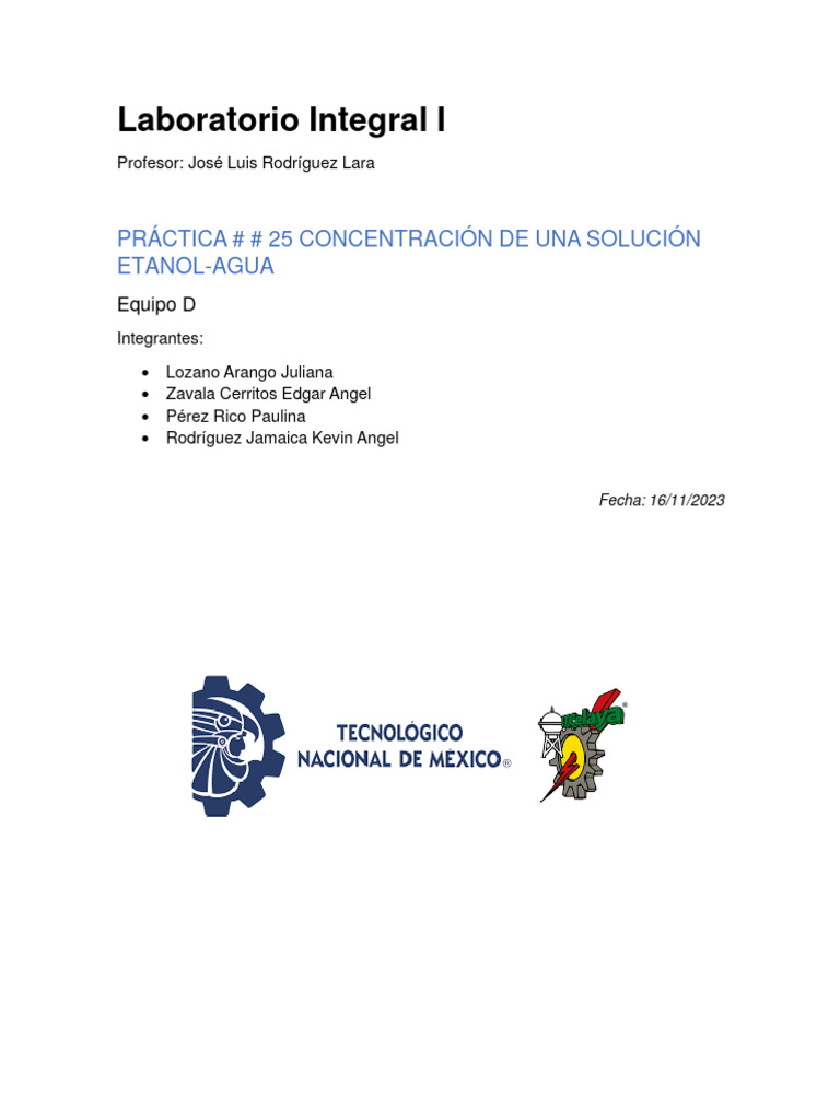 Practica 25 LAB 1original | Descargar gratis PDF | Destilación | Calibración