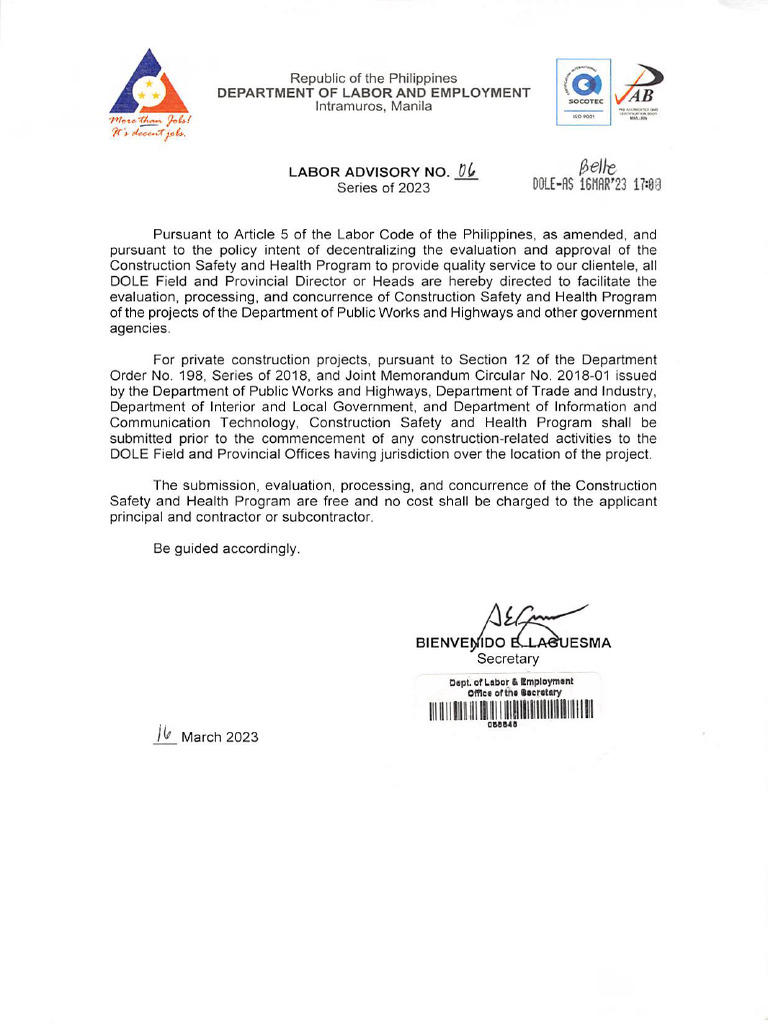 Labor Advisory No. 06-2023 | PDF