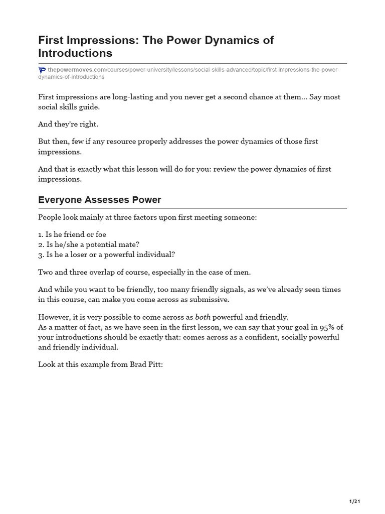 1.first Impressions The Power Dynamics of Introductions | PDF | Human ...