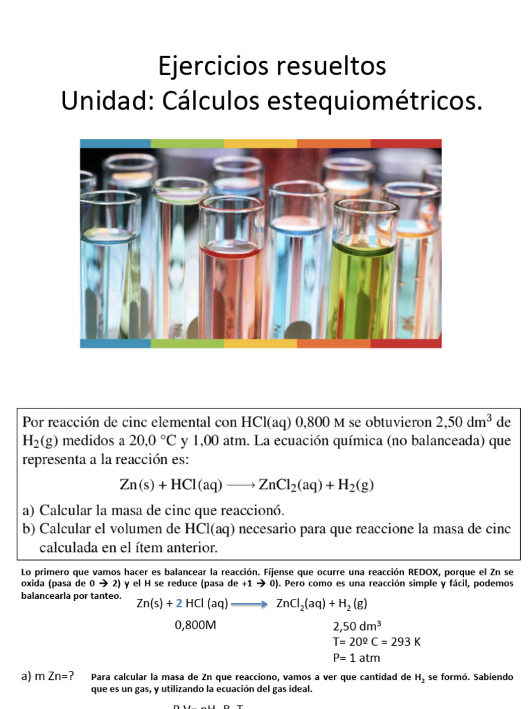 Ejercicios Resueltos Unidad: Cálculos Estequiométricos | PDF | Estequiometría | Procesos unitarios