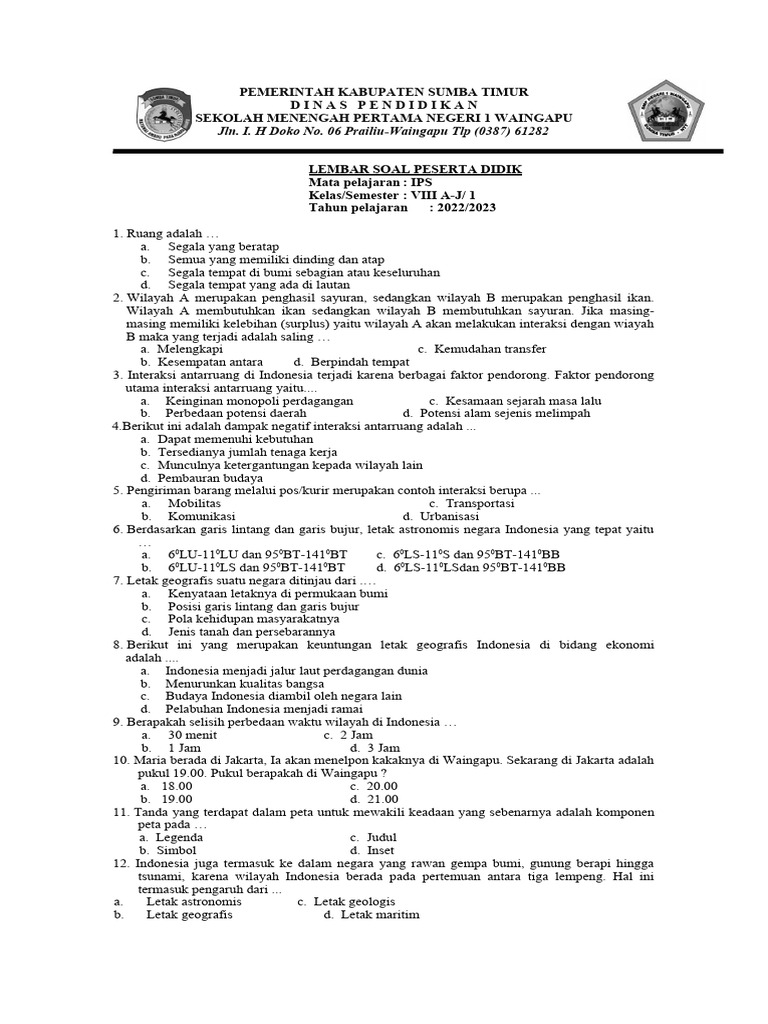 Soal Pas Ips Kelas 7 A-J | PDF