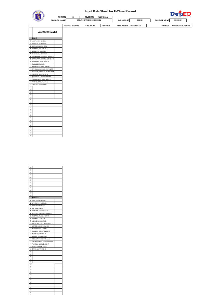Apan 8 Eclass Record Del Pilar | PDF