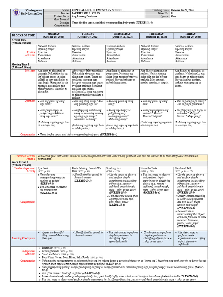Kindergarten DLL MELC Q1 Week 8 | PDF