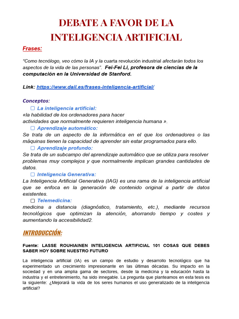 A Favor de La Ia - Debate | PDF | Inteligencia artificial | Inteligencia (IA) y semántica