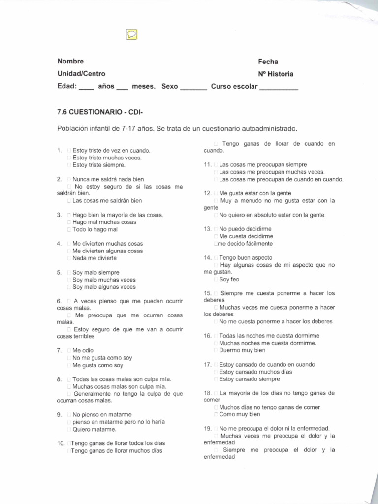 Children Depresion Inventory Cdi | PDF