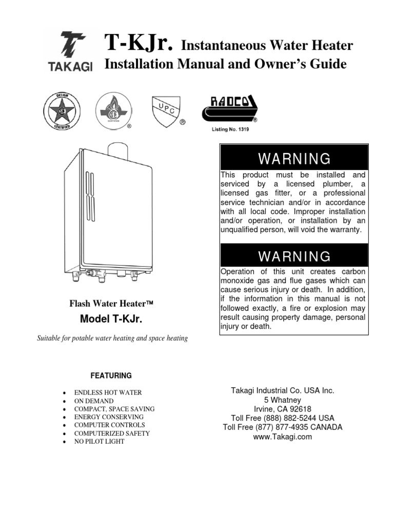 T KJR Manual | PDF | Water Heating | Tap (Valve)