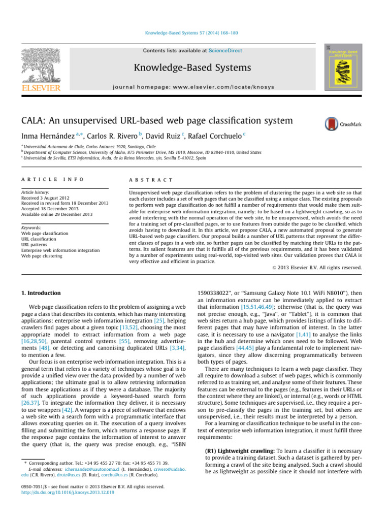 CALA An Unsupervised URL-based Web Page Classification System | PDF | World Wide Web | Internet ...