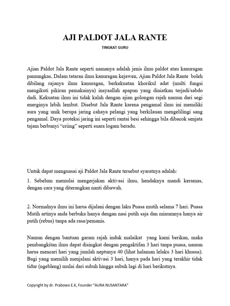 Aji Paldot Jala Rante TK Guru | PDF