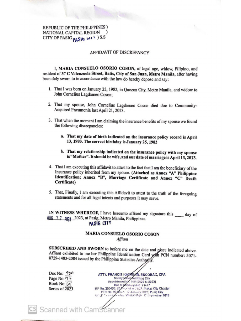 Affidavit of Discrepancy | PDF