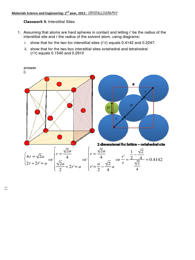 Sitios Intersticiales | PDF | Crystal Structure | Phases Of Matter