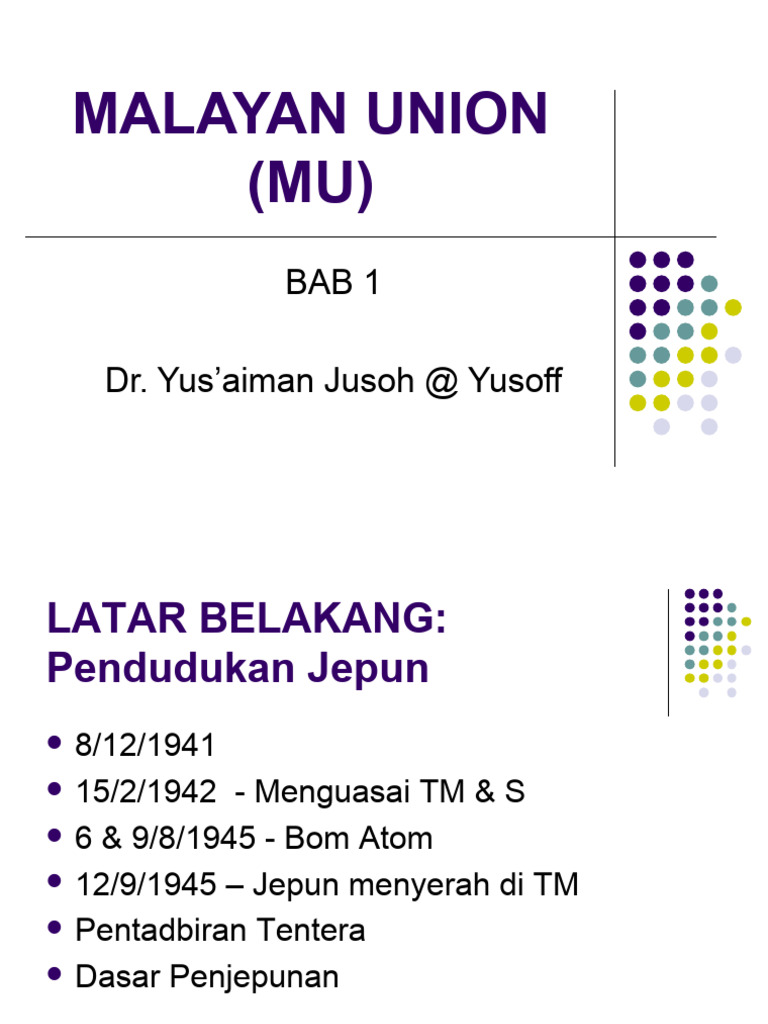 Bab 1 Malayan Union (C) | PDF