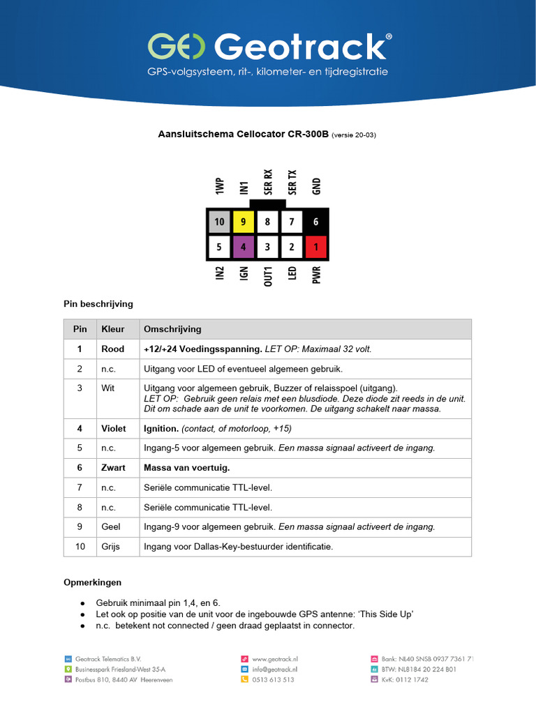 Aansluitschema CR300B Geotrack | PDF