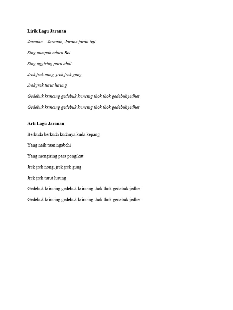 Lirik Lagu Jaranan Dan Arti | PDF