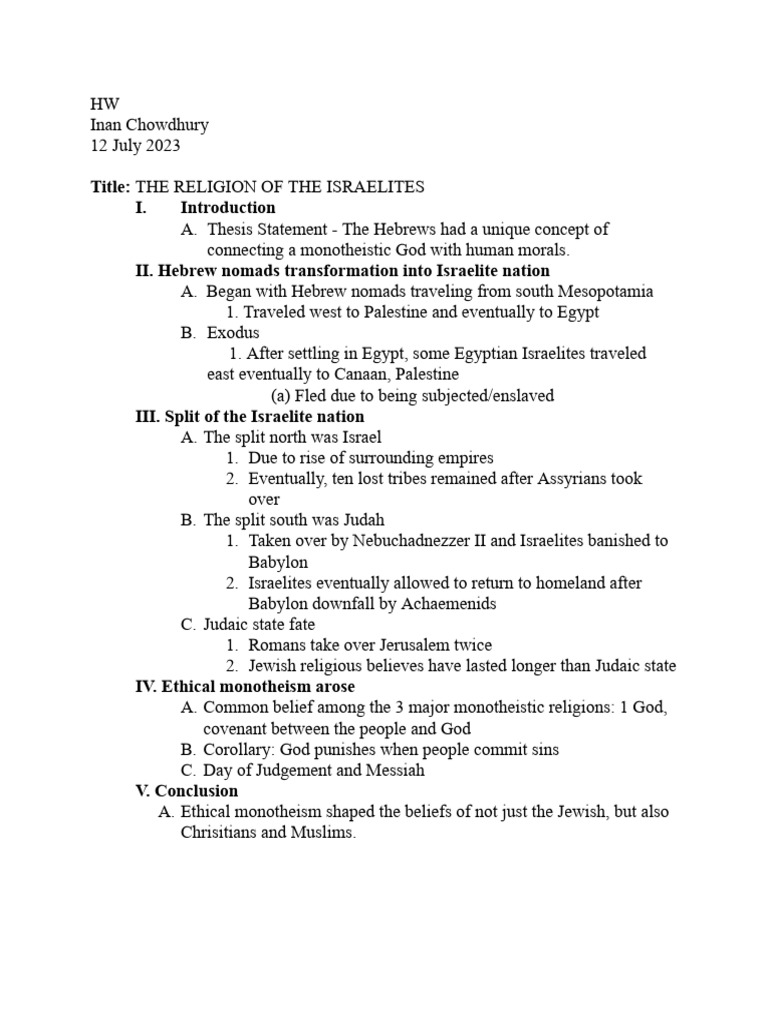 THE RELIGION OF THE ISRAELITES (Outline) | PDF | Israelites | Monotheism
