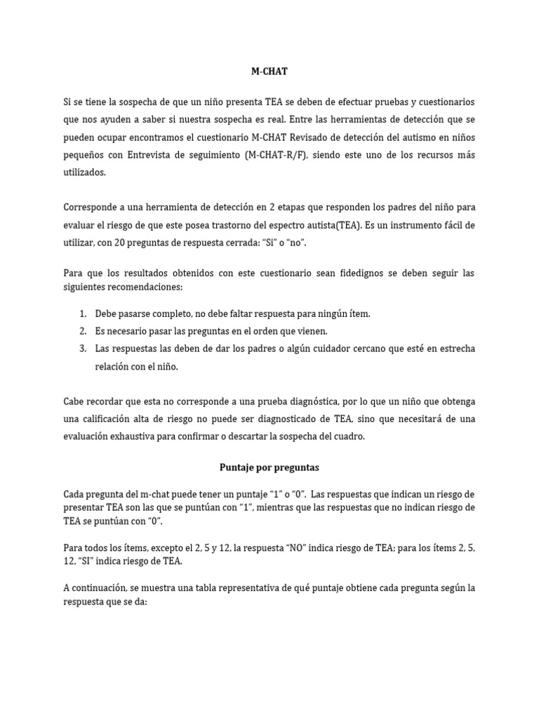 M-CHAT Interpretación y Puntajes 1 | PDF | Espectro autista