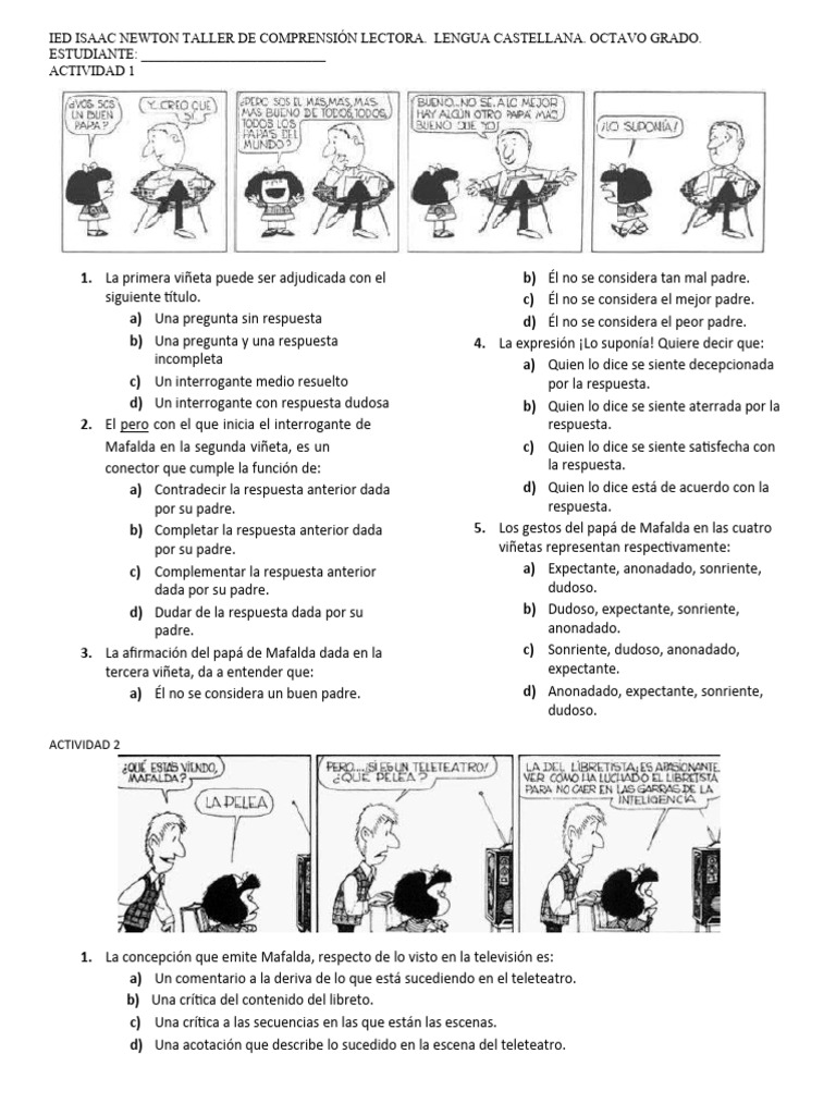 Taller de Comprensión Lectora La Historieta | PDF