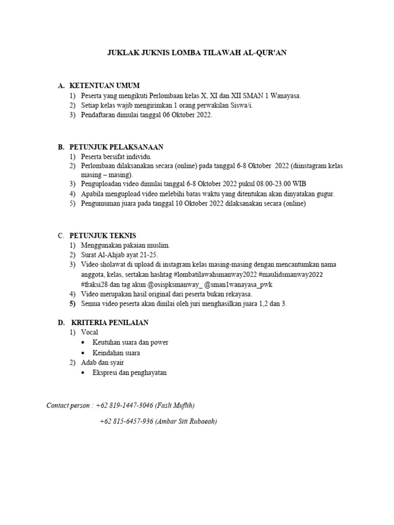 Juklak Juknis Lomba Tilawah | PDF