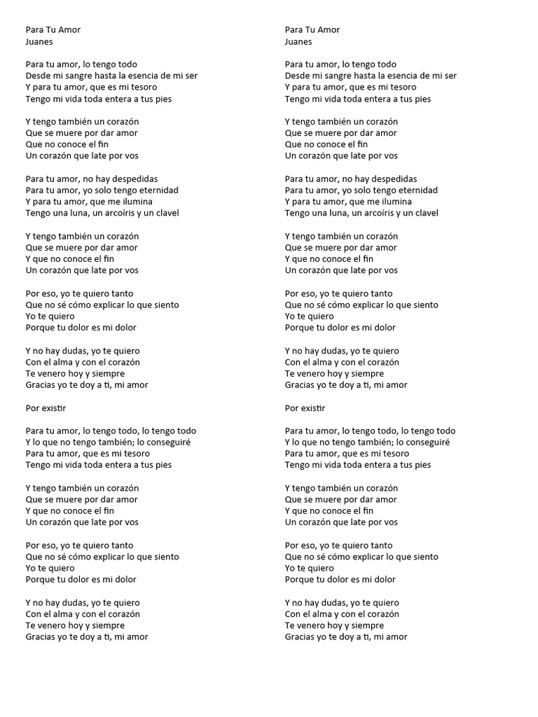 Para Tu Amor Letra Completa | PDF | Amor | Corazón