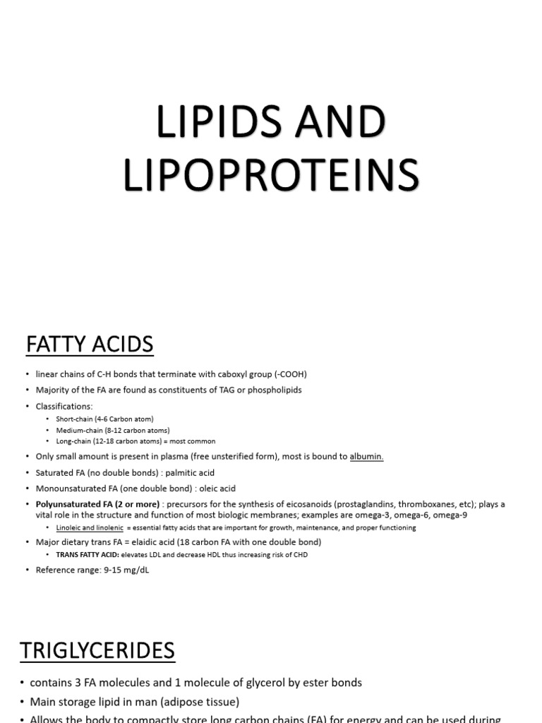 Cclec Lipids and Lipoproteins | PDF | Lipoprotein | Fatty Acid