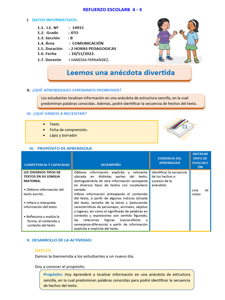 Sesión de Refuerzo Escolar Jueves 10 de Noviembre. | PDF | Evaluación | Ciencia cognitiva