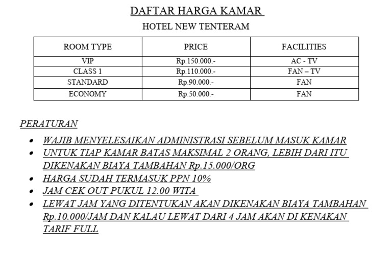 Harga Kamar | PDF