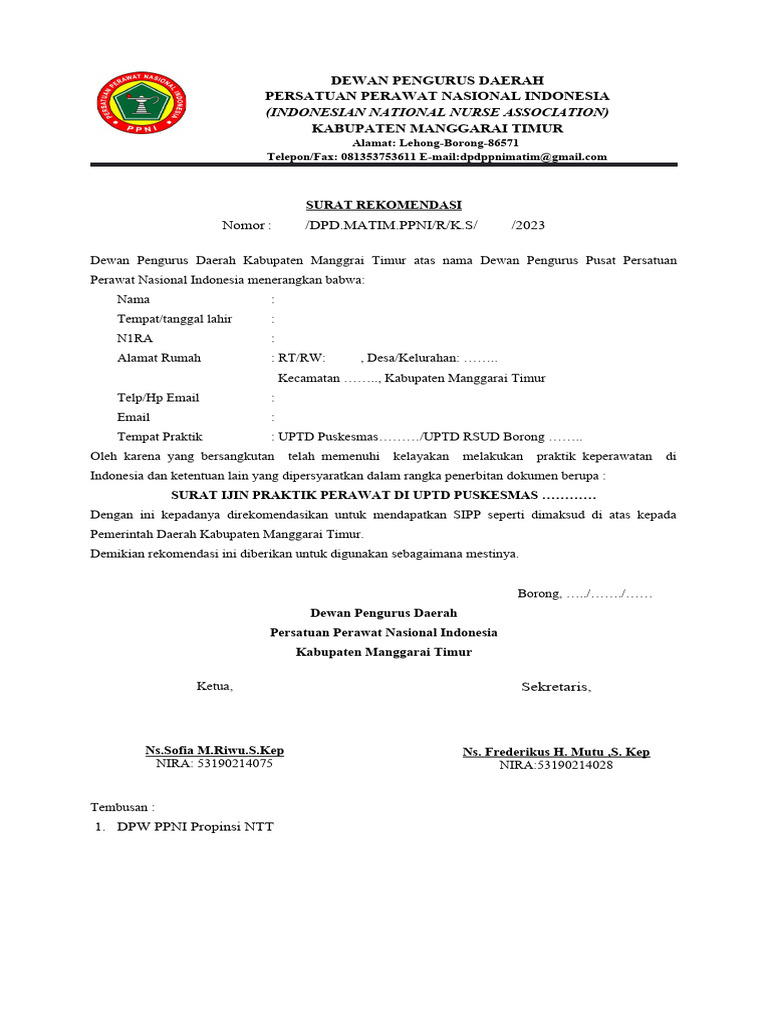 Format Rekomendasi SIP | PDF