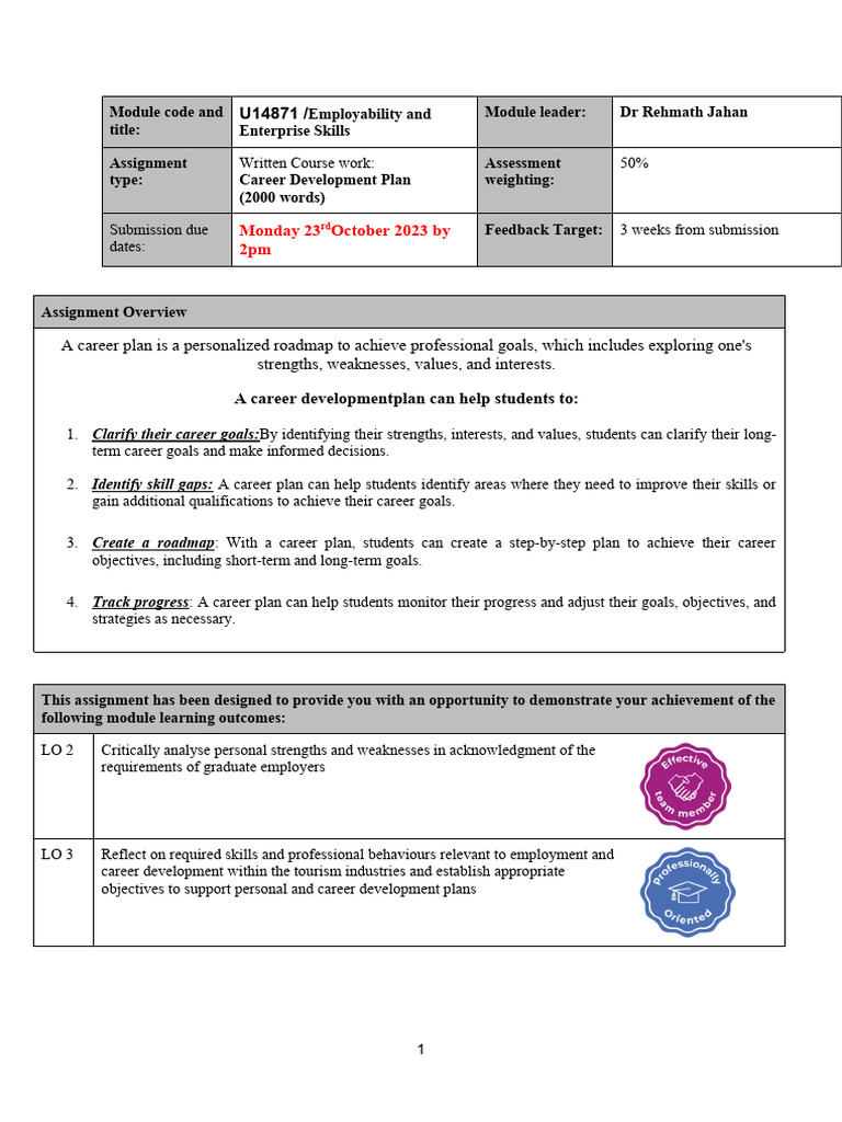 Assignment 1 - Career Development Plan (CDP) Brief and Guide | Download ...