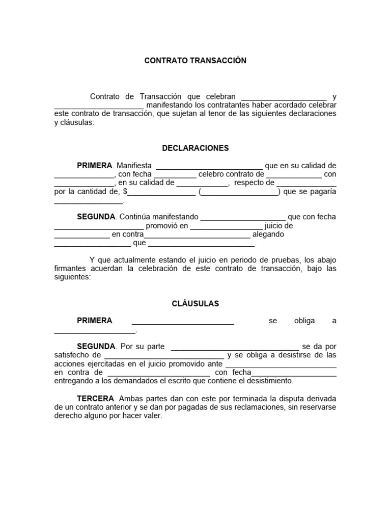 Modelo de Contrato de Transacción | PDF | Negocios | Finanzas y dinero