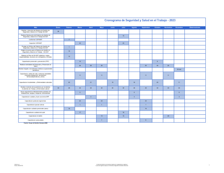 Cronograma De Sst Capacitaciones Descargar Gratis Pdf Salud Pública
