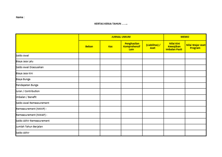 Kertas Kerja - Akuntansi Imbalan Kerja | PDF