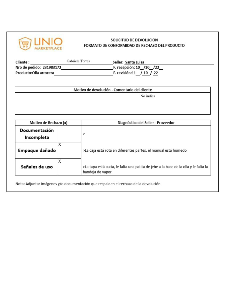 Formato de Rechazo de Producto | PDF