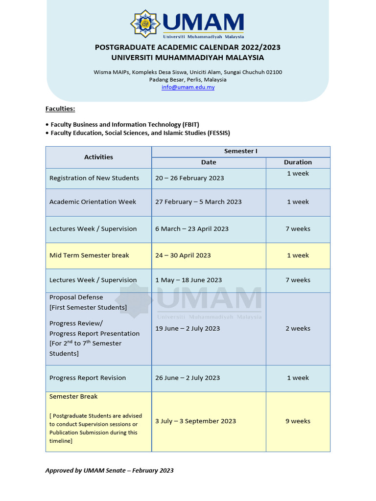 Academic Calendar 2022 2023 Umam | PDF | Academic Term | Observances