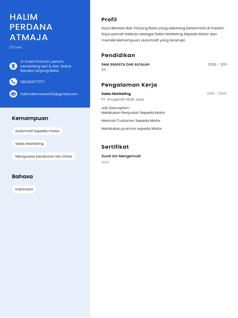 Contoh CV Driver | PDF