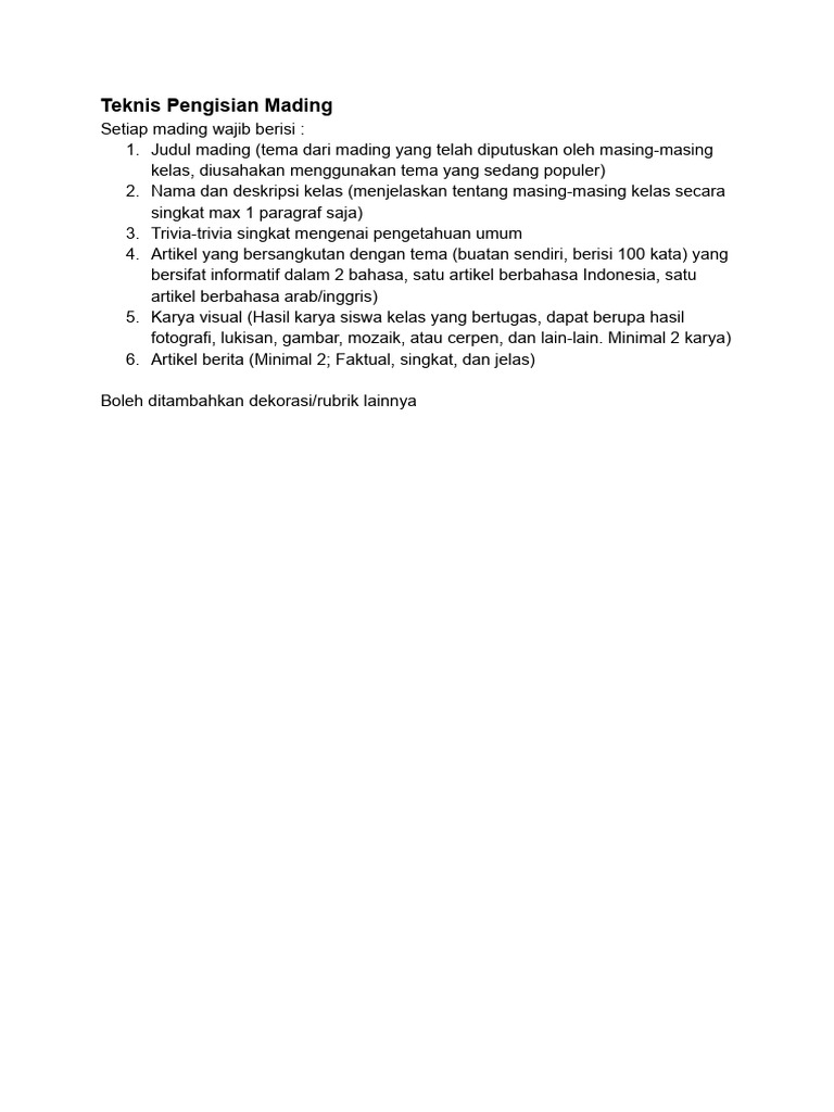 Teknis Pengisian Mading | PDF