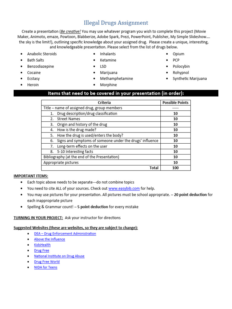 Health IllegalDrugsAssignment | PDF | Drugs | Pharmaceutical Sciences