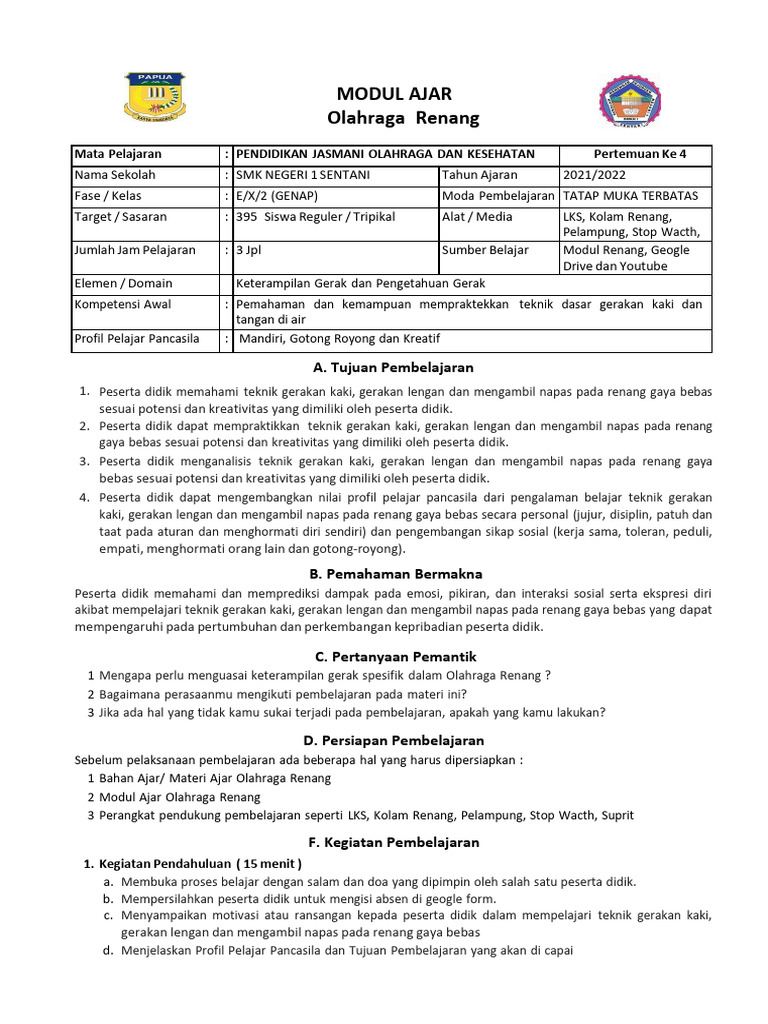 Modul Ajar Renang Gaya Bebas | PDF