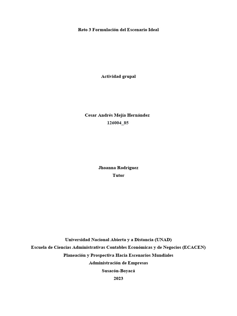 Reto 3 Formulación Del Escenario Ideal | PDF | Entorno natural ...