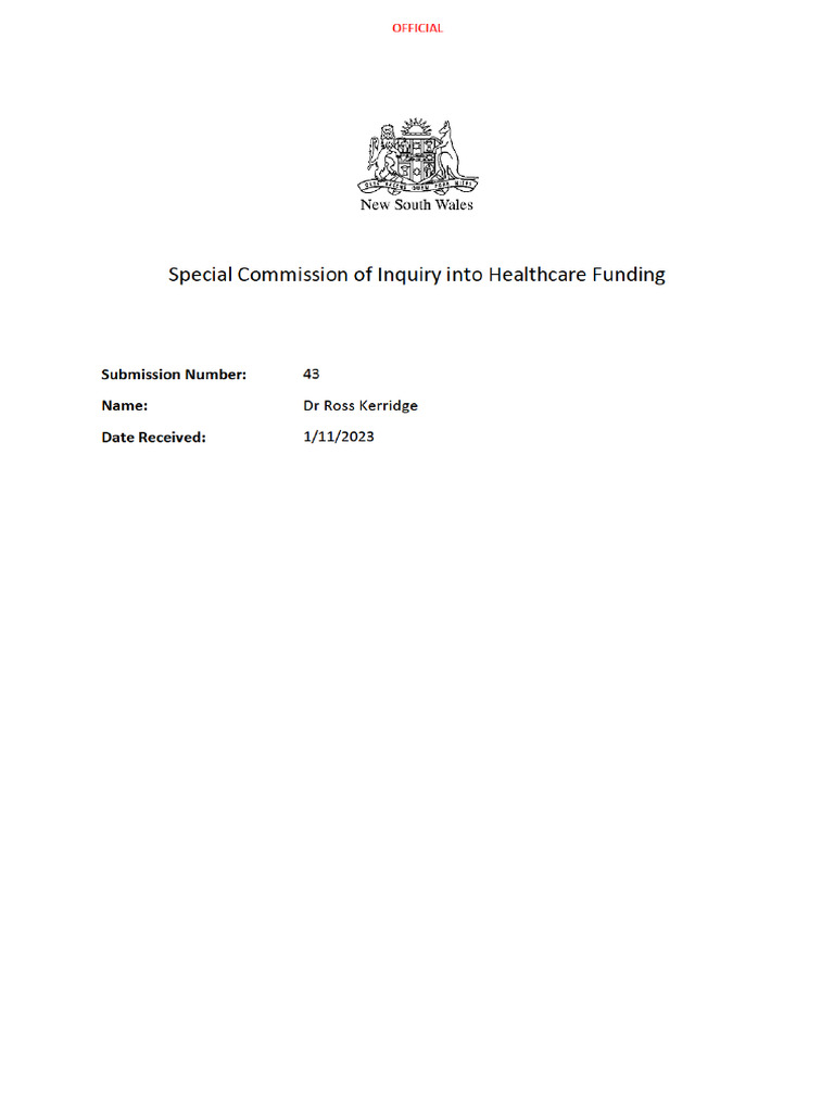 DR Ross Kerridge Submission To The NSW Inquiry Into Healthcare Funding ...