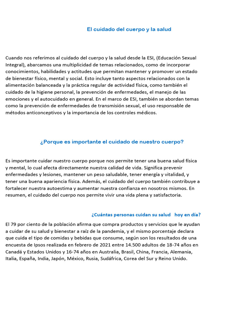El Cuidado Del Cuerpo y La Salud - So | PDF | Estilo de vida