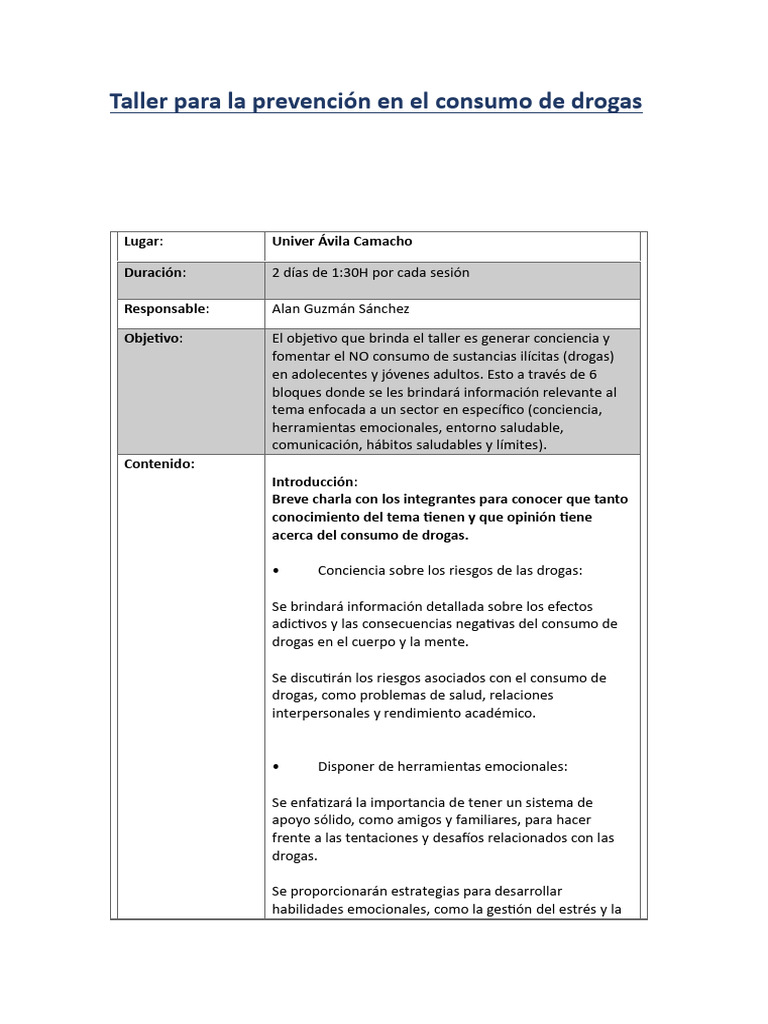 Carta Descriptiva | PDF | La dependencia de sustancias | Drogas