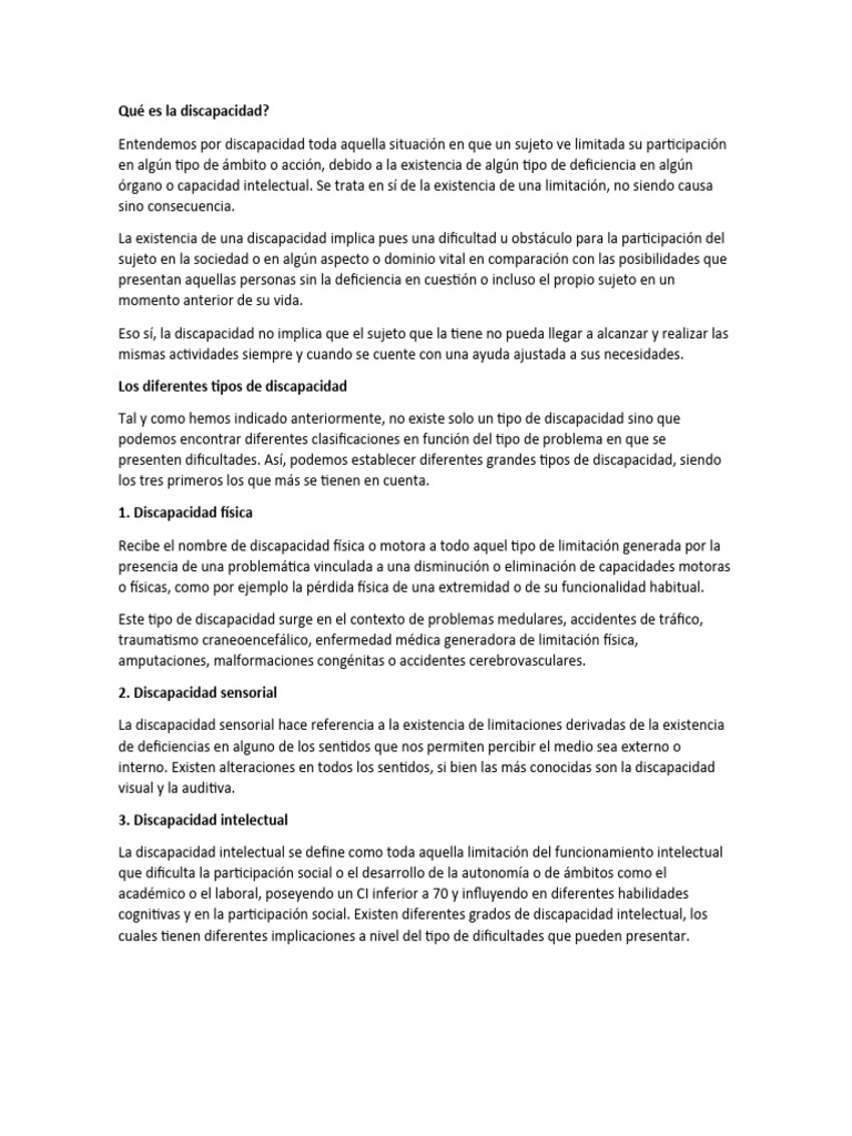 Qué Es La Discapacidad | PDF | Discapacidad intelectual | Invalidez