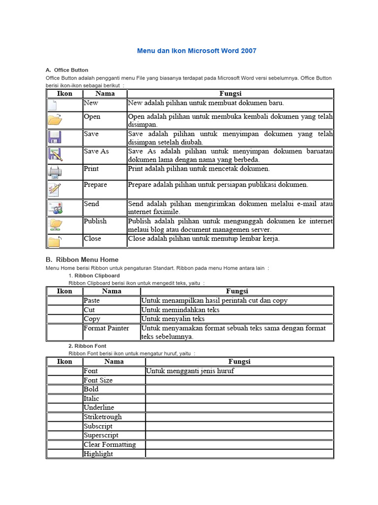 Menu Dan Ikon Microsoft Word | PDF